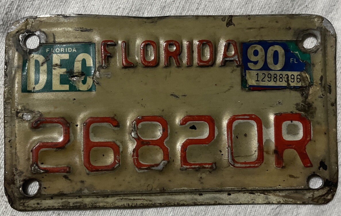 Vintage Florida MOTORCYCLE License Plate 1990 ~26820R~ | eBay