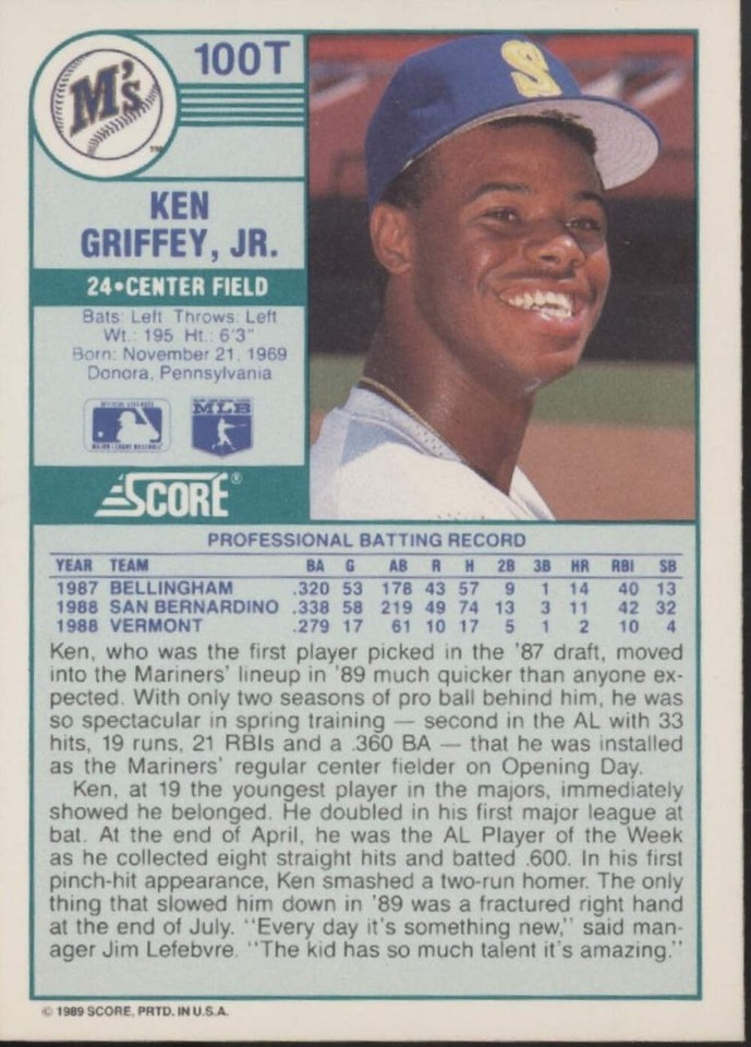 Ken Griffey Jr. 1989 Score Rookies & Traded RC #100T | eBay