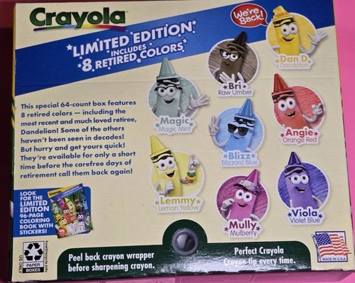 Limited Edition 64 Pack W/ -8 Retired Colors-Crayola Crayons | eBay