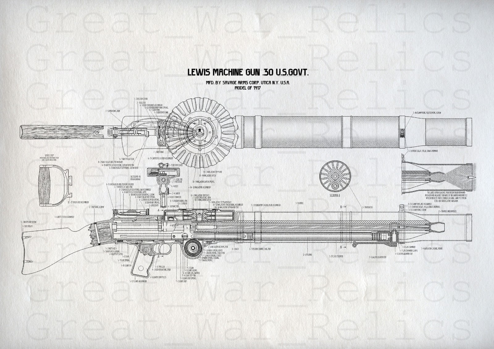 Lewis Machine Gun Patent Print WW1 British Militaria WWI Wood Framed or ...