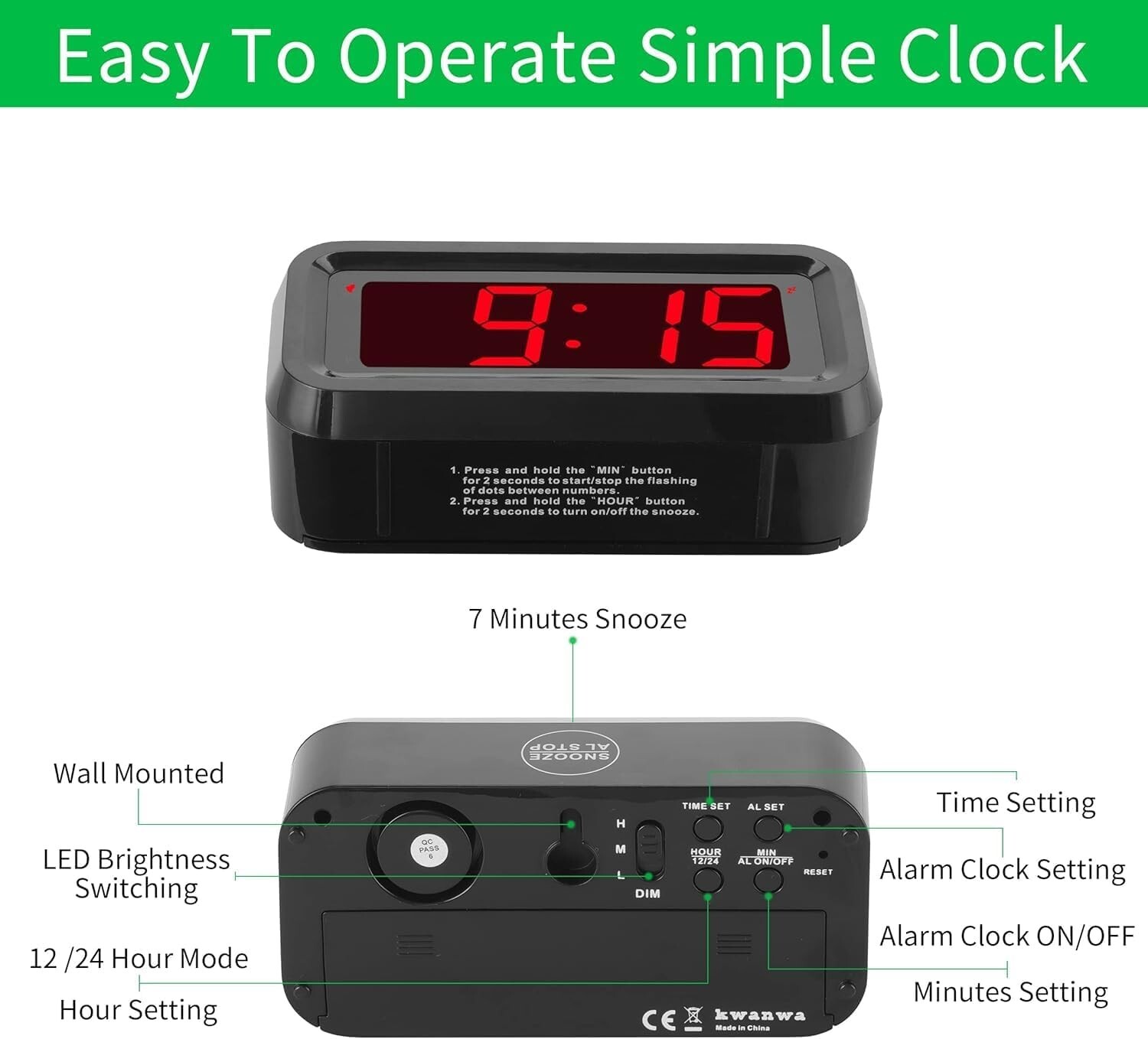 Battery Operated LED Clock - Multi-Display, Adjustable Brightness ...