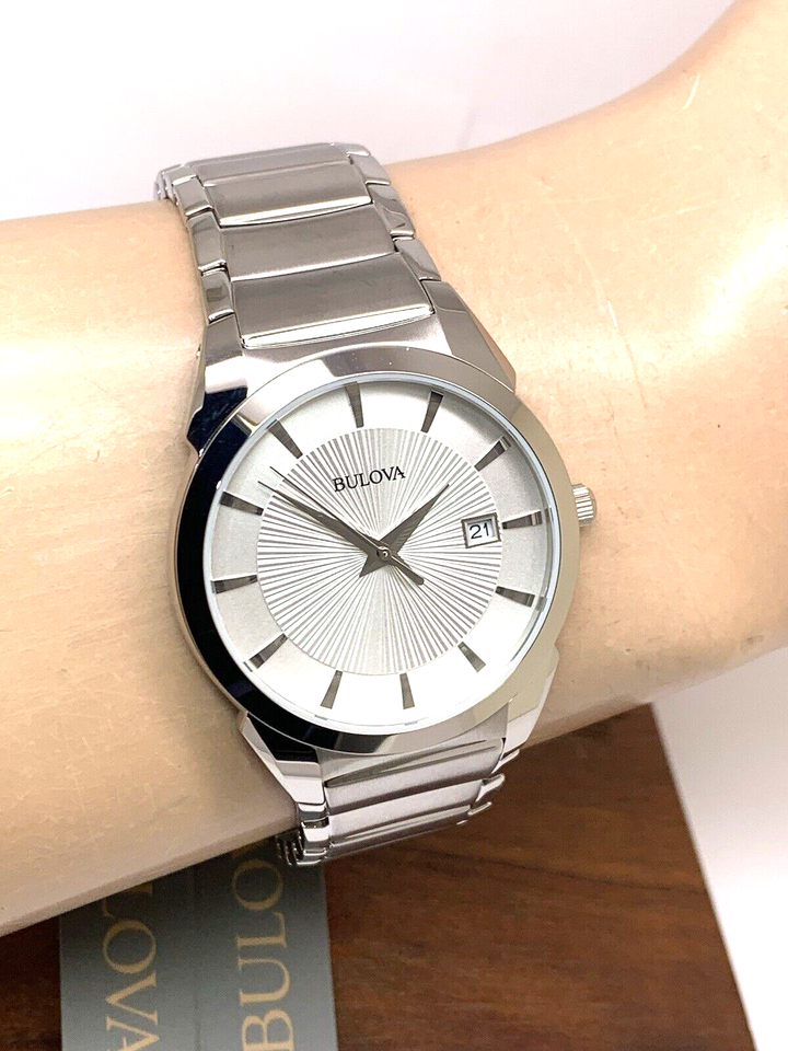 Bulova Mens Watch 96B015 Quartz Silver Dial Date Stainless Steel 38mm ...