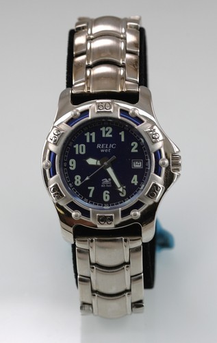 Relic Wet Watch Men Silver Stainless Steel 50m Battery Blue Date Quartz ...