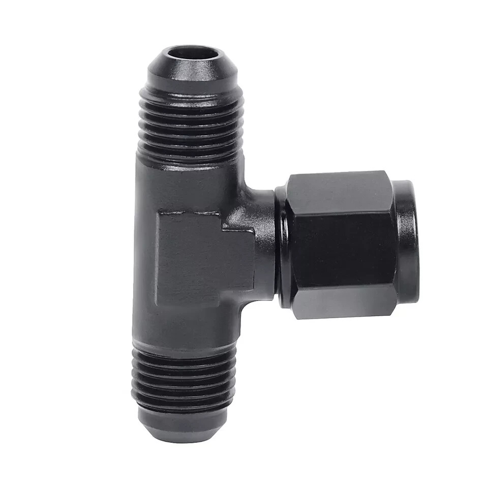 3-Way 6AN Male Tee Fitting Adaptor with AN6 Female Swivel on Side Black ...