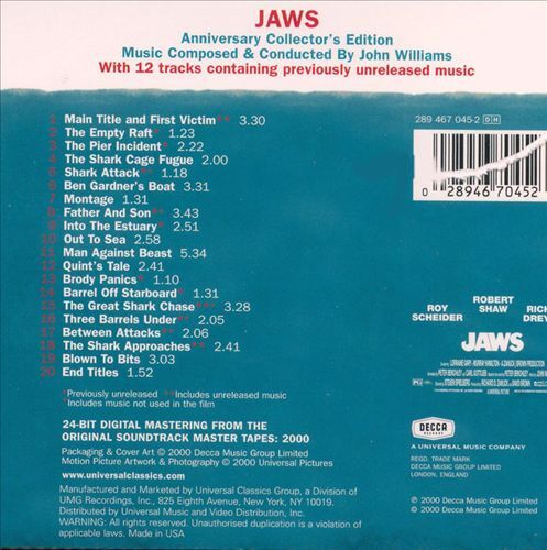 JOHN WILLIAMS JAWS [ORIGINAL SOUNDTRACK] [BONUS TRACKS] NEW CD ...