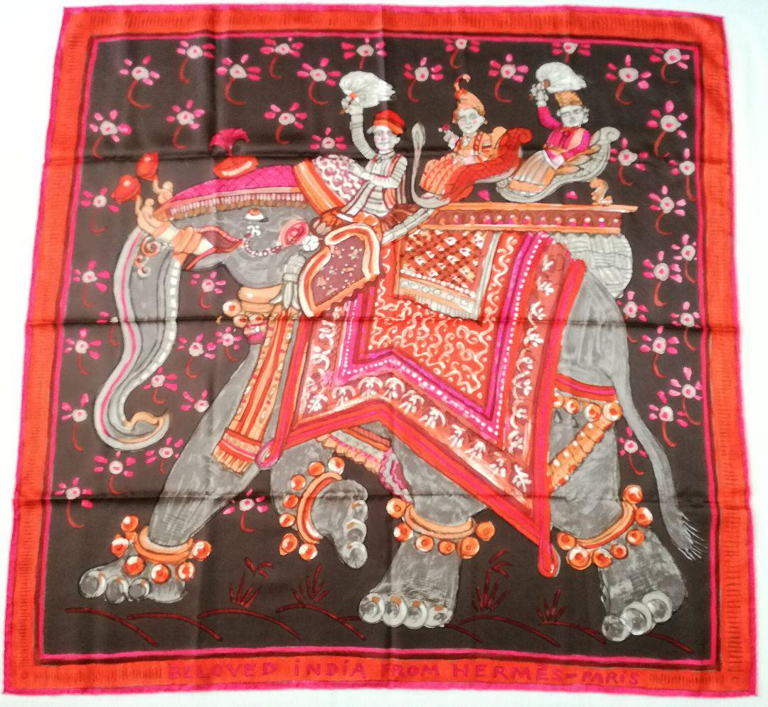 Hermes Scarf Beloved India 90 cm Silk red Carre eleph… - Gem