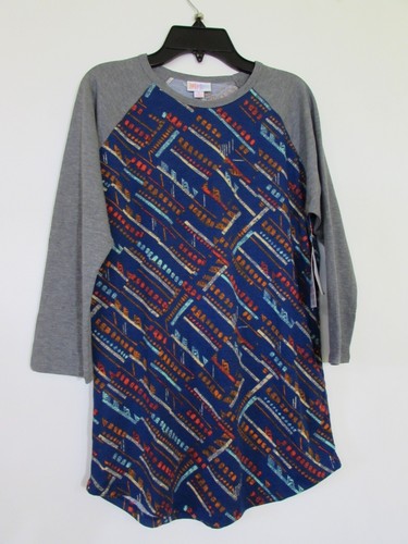 NEW LulaRoe RANDY Shirt Top Baseball Tee S Small blue pattern Body gray ...