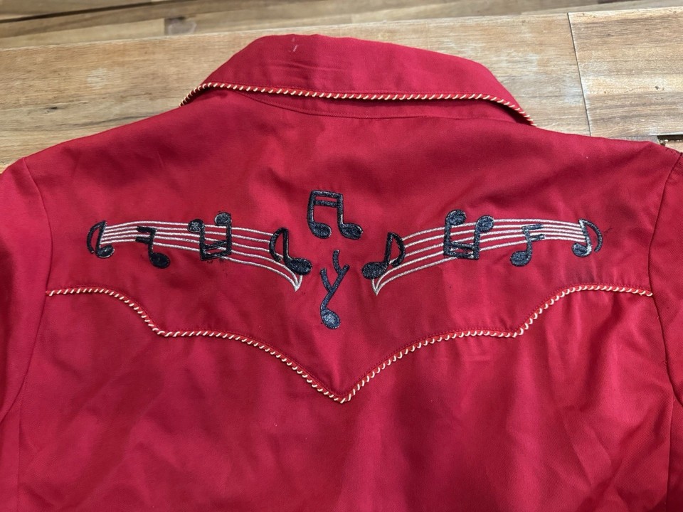 Scully Mens Red Music Notes Gold Embroidered Western Pearl Snap Shirt ...