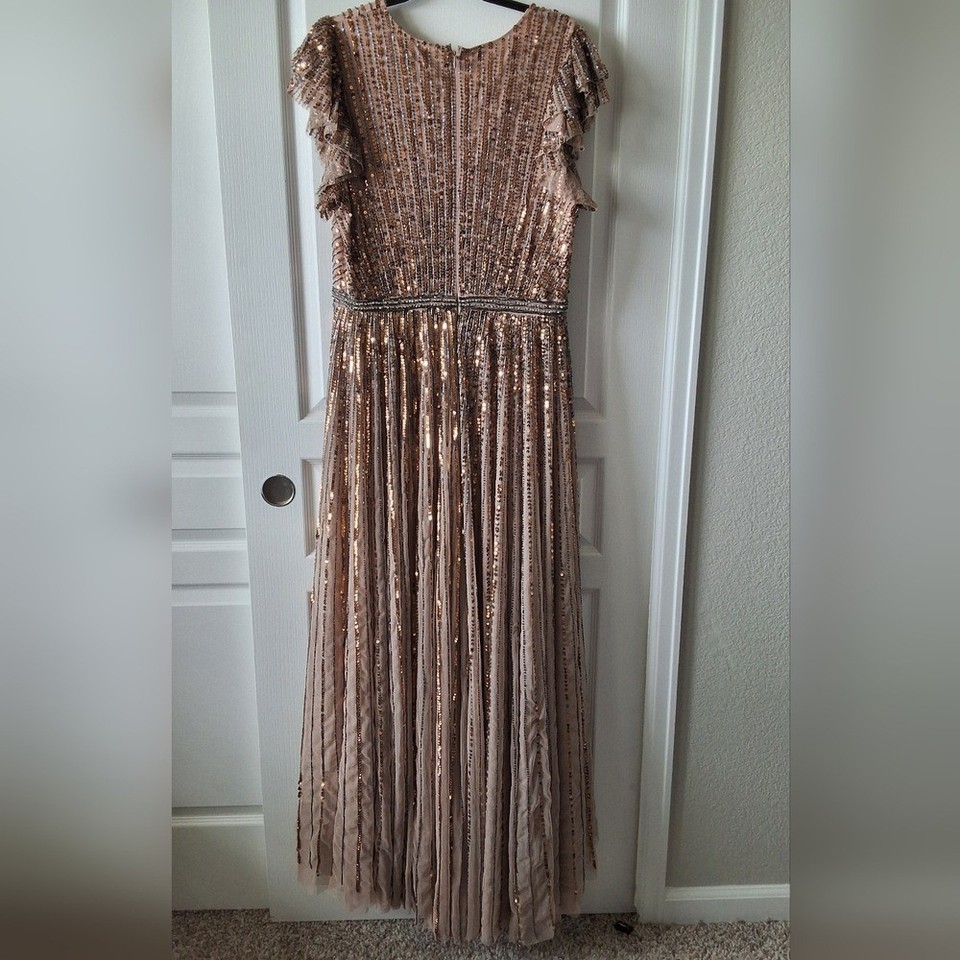 NWT Mac Duggal SEQUINED WRAP OVER RUFFLED CAP SLEEVE GOWN SZ 12 MSRP ...
