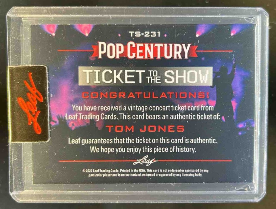 2023 Leaf Metal Pop Century Tom Jones Ticket to the Show Relics #TS-231 ...