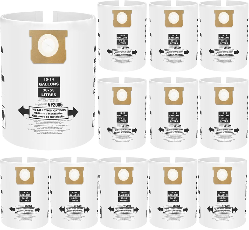 12 Pack VF2005 Vacuum Bags Compatible with Shop Vac Bags 10-14 Gallon ...