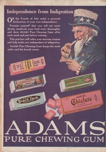 1921 Adams Pure Chewing Gum Uncle Sam Black Jack Chiclets 1920s Print ...