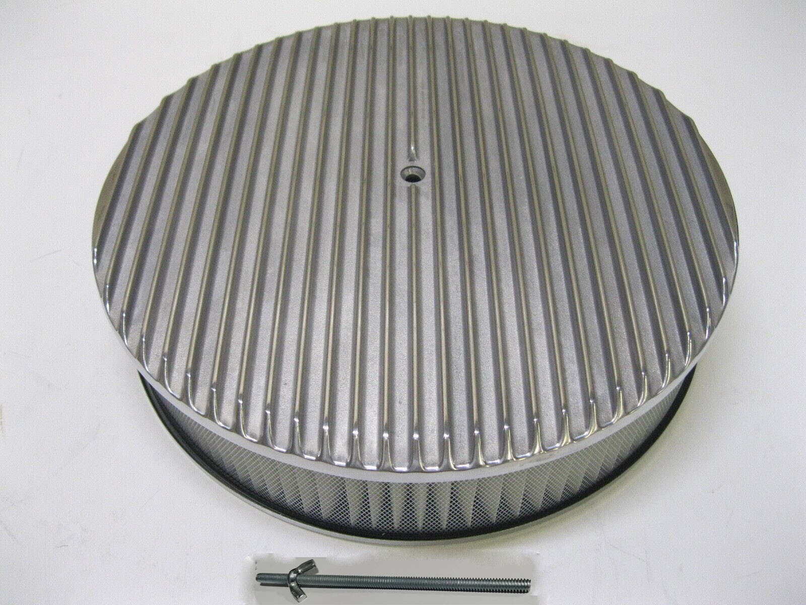 14" x 3" Full Retro Finned Round Aluminum Air Cleaner Assembly Kit w ...