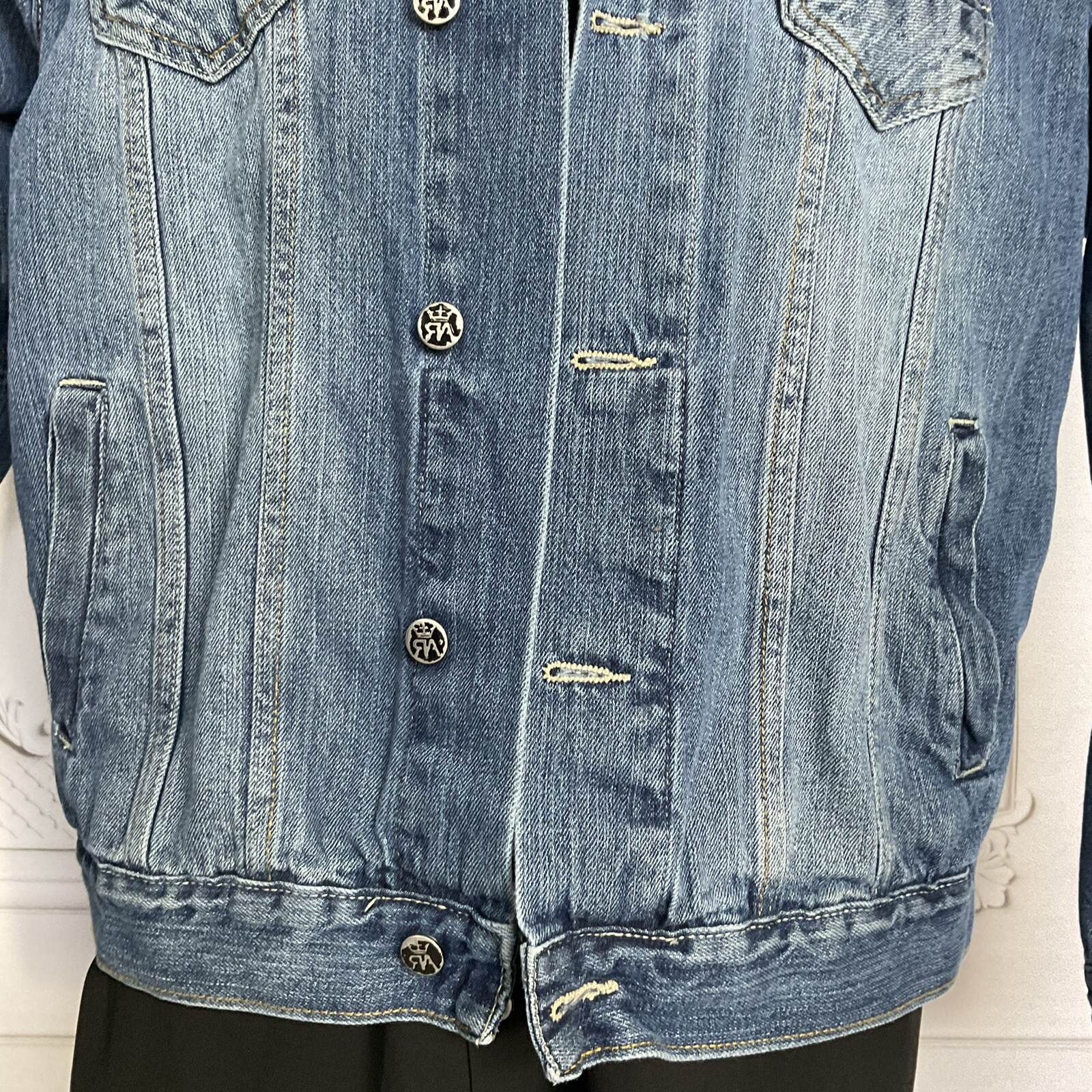 Vintage Red Ape Mens Distressed Denim Jacket XL 38 Fa… - Gem