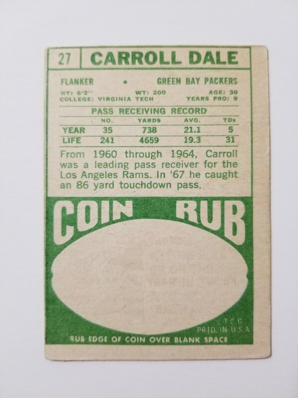 CARROLL DALE 1968 TOPPS FOOTBALL #27 GREEN BAY PACKERS | eBay