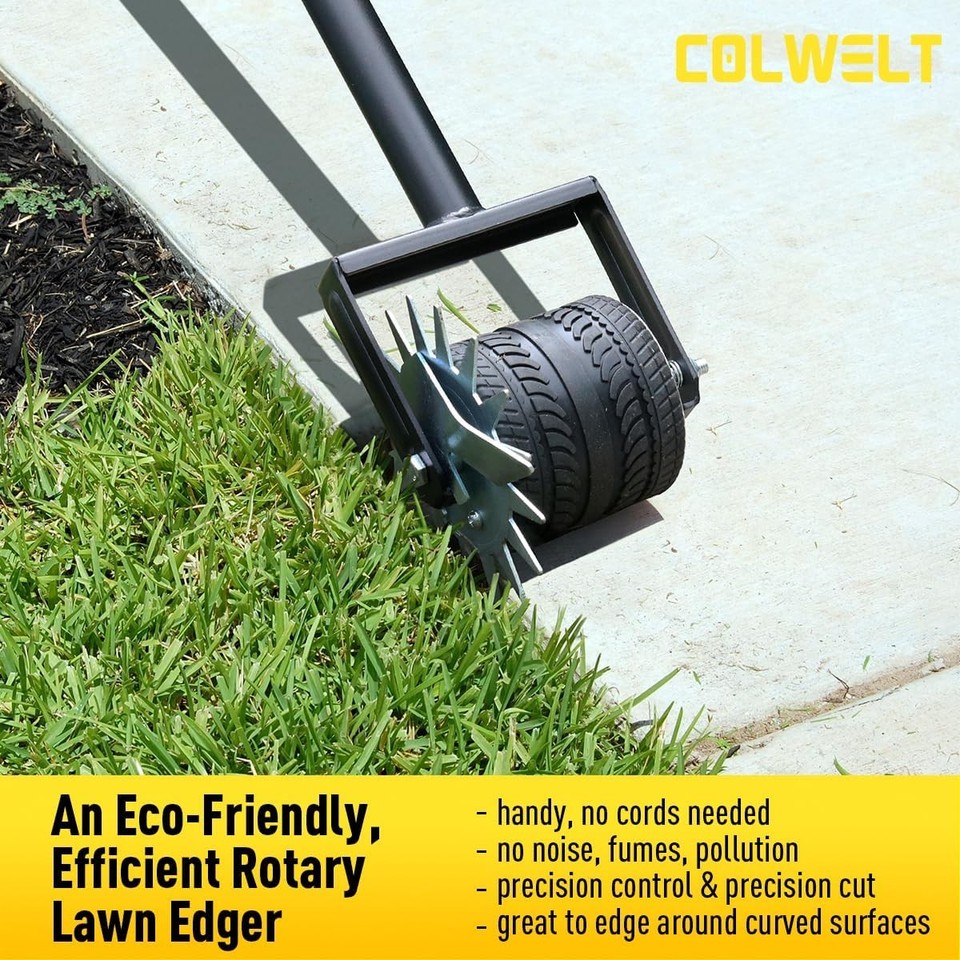 Wheel Rotary Edger Lawn Tool 59’’ Manual Grass with Extra-Wide Rubber ...