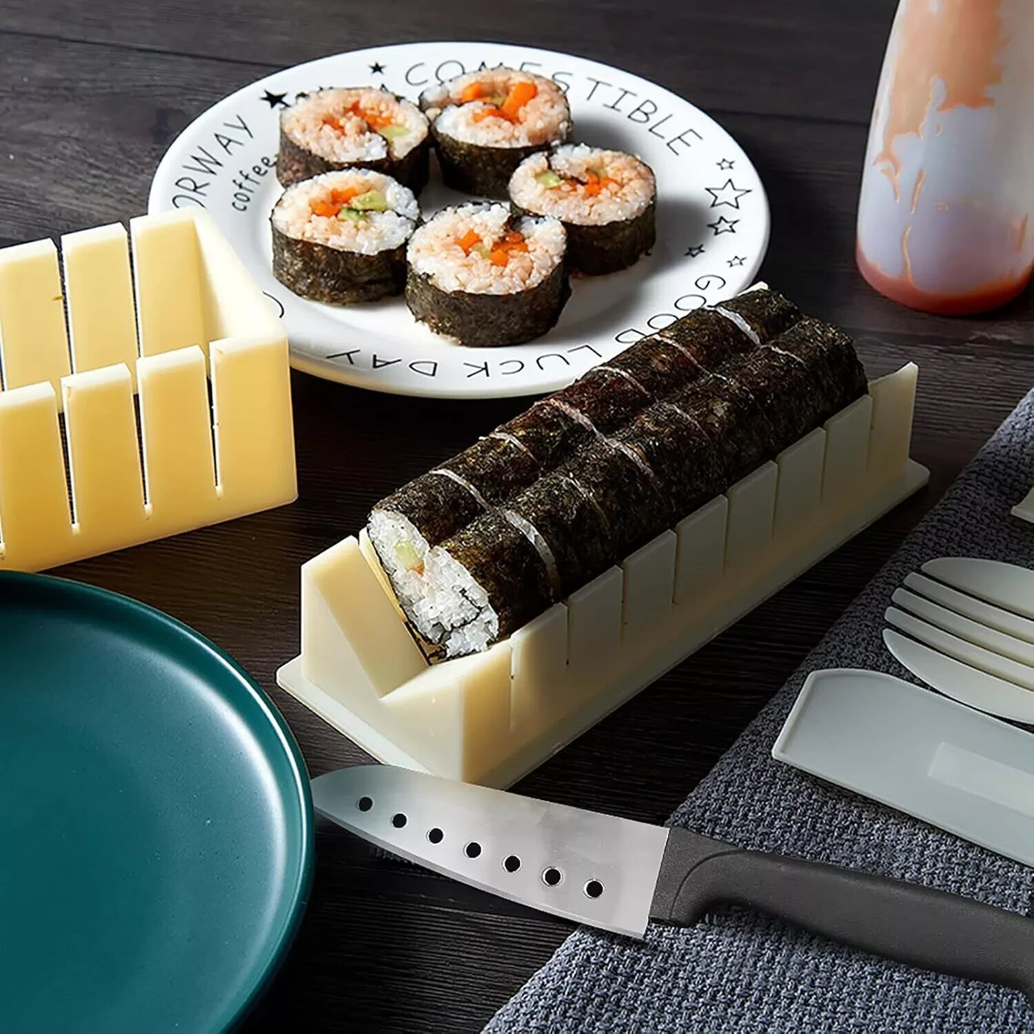 HI NINGER Sushi Making Kit - 10 Piece Set with 8 Shapes of Sushi Roll ...