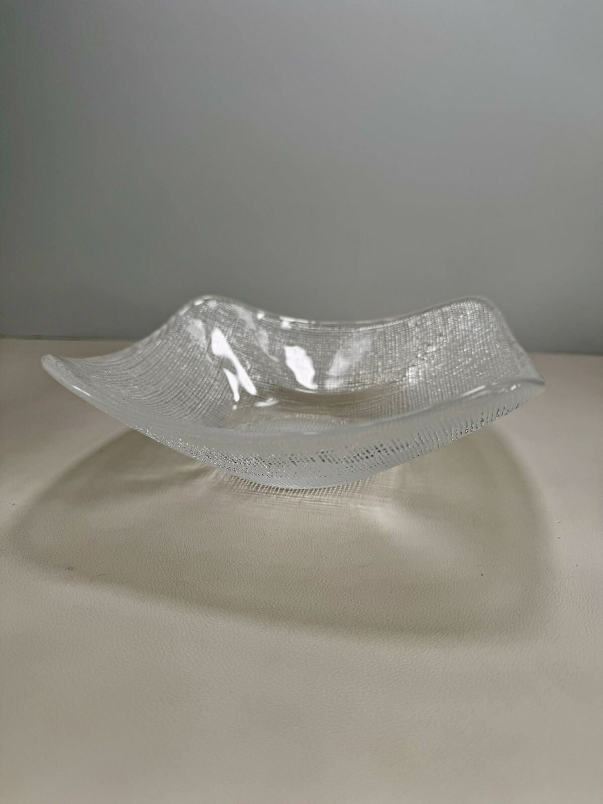 IVV Salad Plate Bowl 8” Linen Woven Pattern Square Glass Made In Italy ...