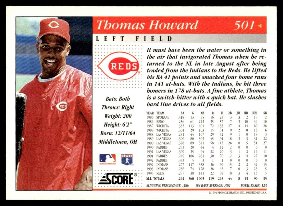 1994 Score #501 Thomas Howard Cincinnati Reds | eBay