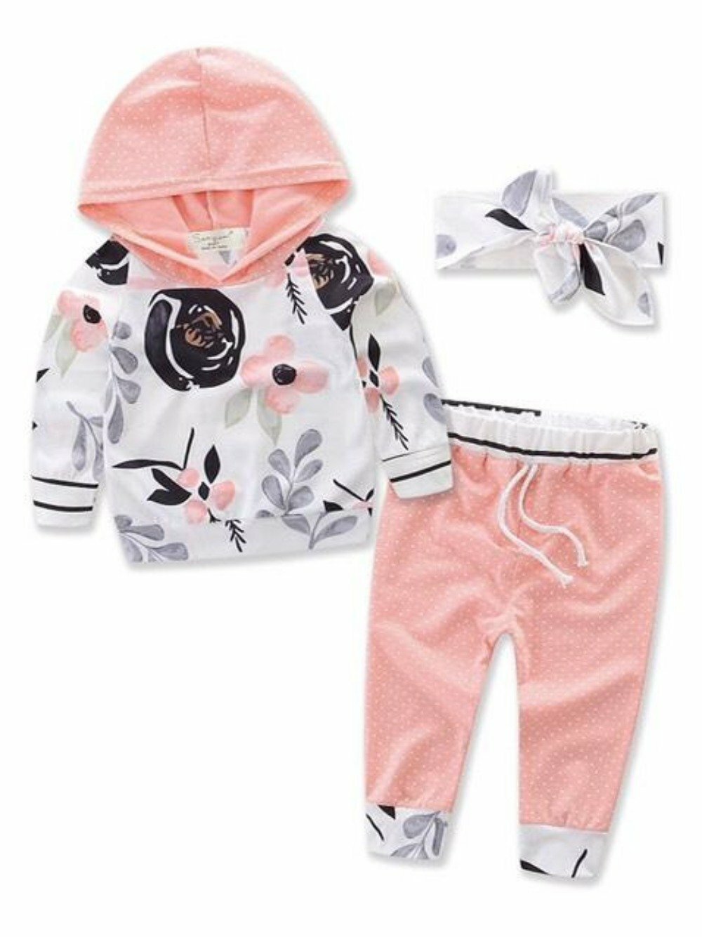 Bilo Infant Baby Girl Floral Pattern Long Sleeve Hoodie and Pants 3 pcs ...