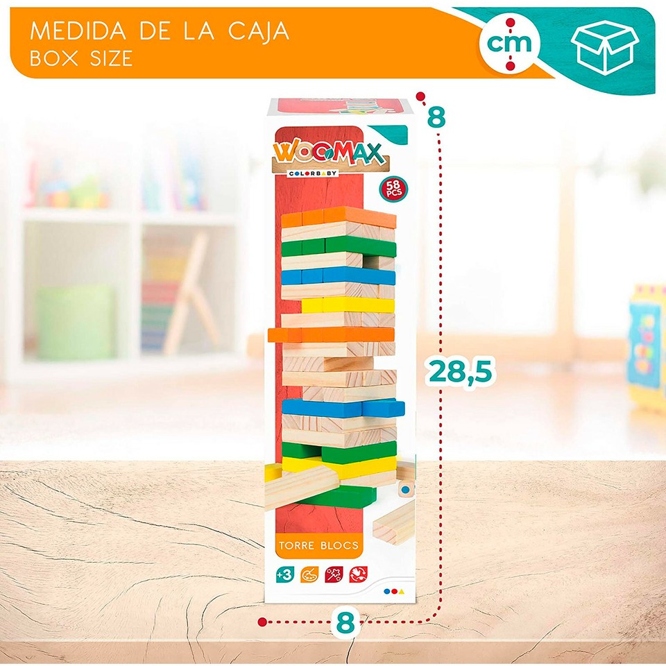 Tower Of Wood IN Blocks Woomax Original 58 Pieces + 1 Dice Dominos Intelecto | eBay