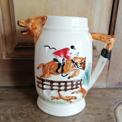 VINTAGE FOX HORSE & HOUND HUNTING TALL JUG PITCHER PORTLAND POTTERY ...