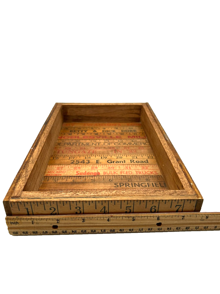 Vtg Folk Art Yardstick Ruler Tramp Art Desk Trinket Tray Rustic Cottage ...