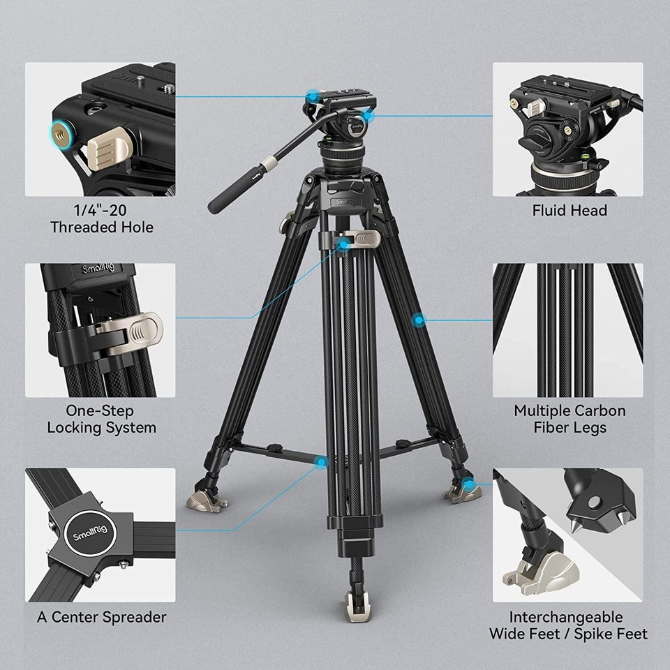 SmallRig AD-100 78" Video Tripod W/ One-Step Locking,Carbon Fiber ...
