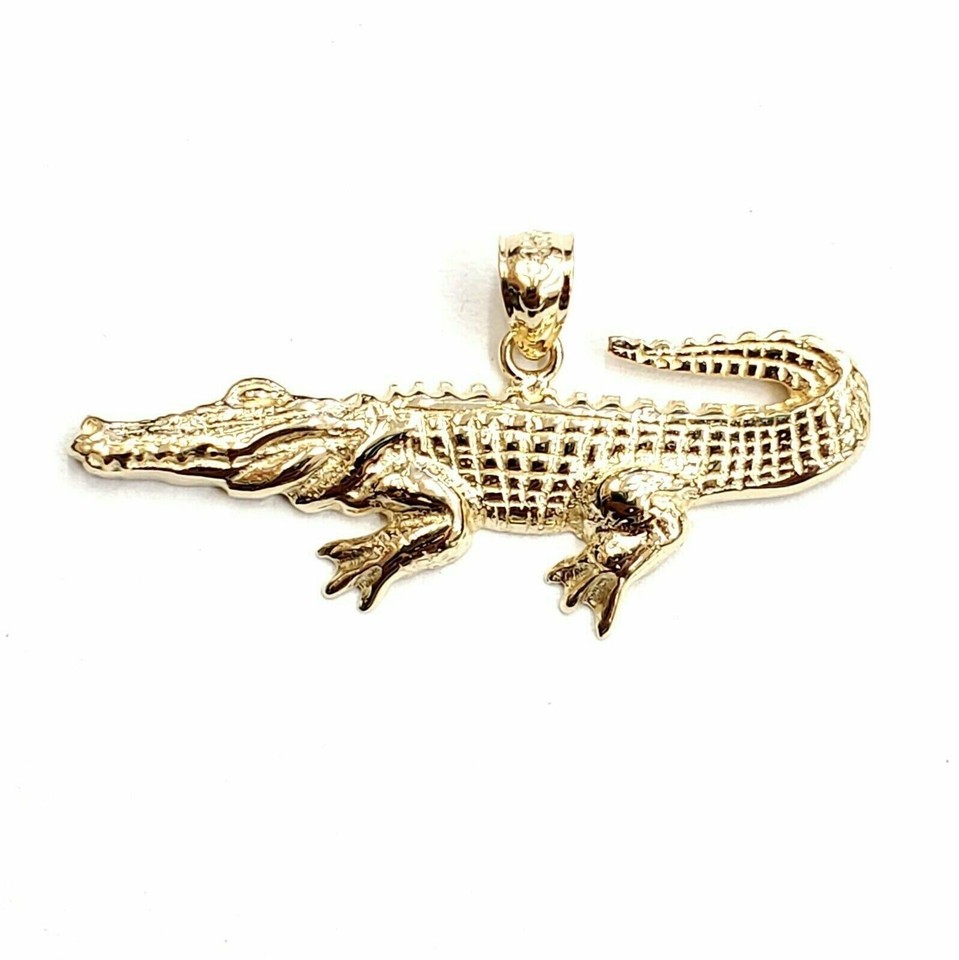 14k Yellow Gold Over Alligator crocodile gift fine jewelryCharm Pendant ...