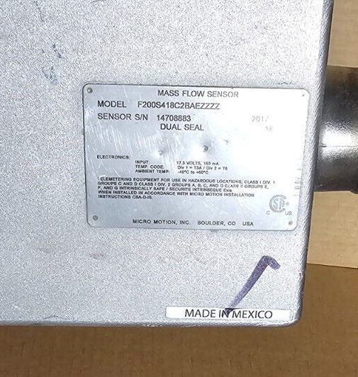 MICRO MOTION, MASS FLOW SENSOR, 2" X 1-1/2" 150 RF, F200S418C2BAEZZZZ, USED | eBay