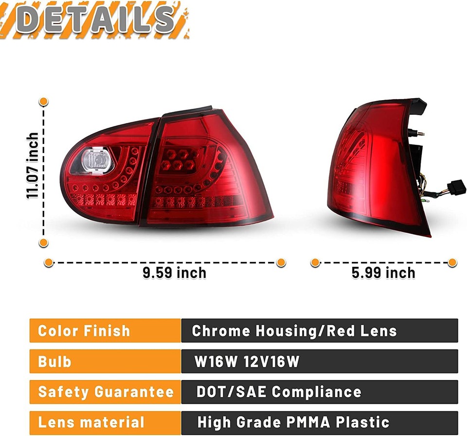 LED Tail Lights For 2006-2009 Volkswagen VW GTI Rabbit Golf MK5 Rear ...