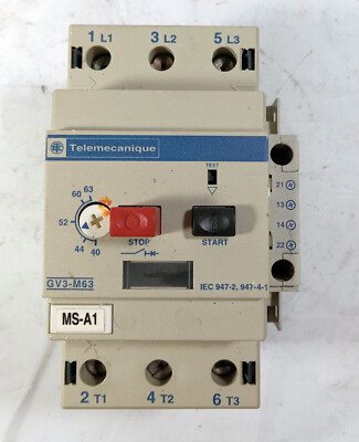 1 USED SCHNEIDER GV3-M63 MOTOR STARTER W/ GV1-A01 CONTACT BLOCK ***MAKE ...