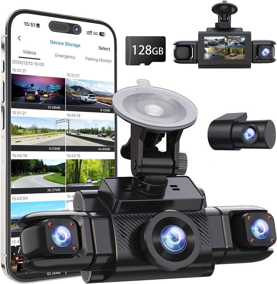 360 View 4 Channel Dash Cam Front and Rear Left Right inside Camera for ...