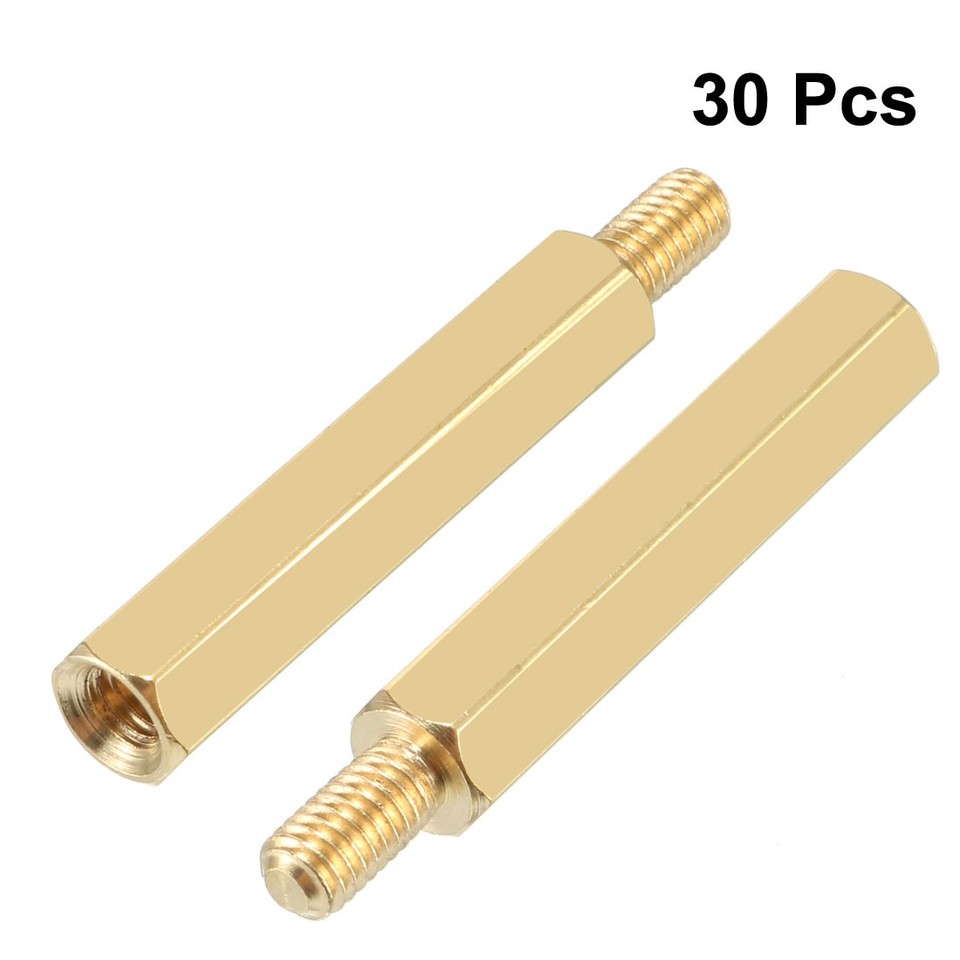 30pcs M3 25+6mm Female Male Thread Brass Hex Standoff Spacer Screws ...