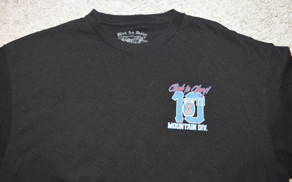 US Army 10th Mountain Division Unit Morale Black Ink Design Shirt - XL ...