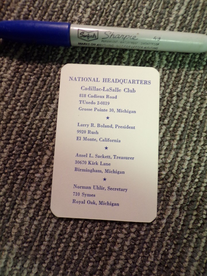 Vtg 1960 Cadillas LaSalle Car/Auto Club Membership Card Groose Point ...