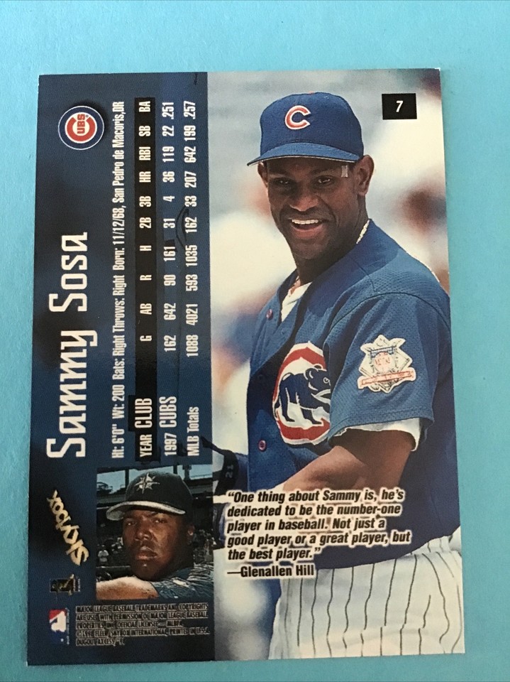 1998 SkyBox Dugout Axcess Sammy Sosa Basseball Card Chicago Cubs #7 | eBay