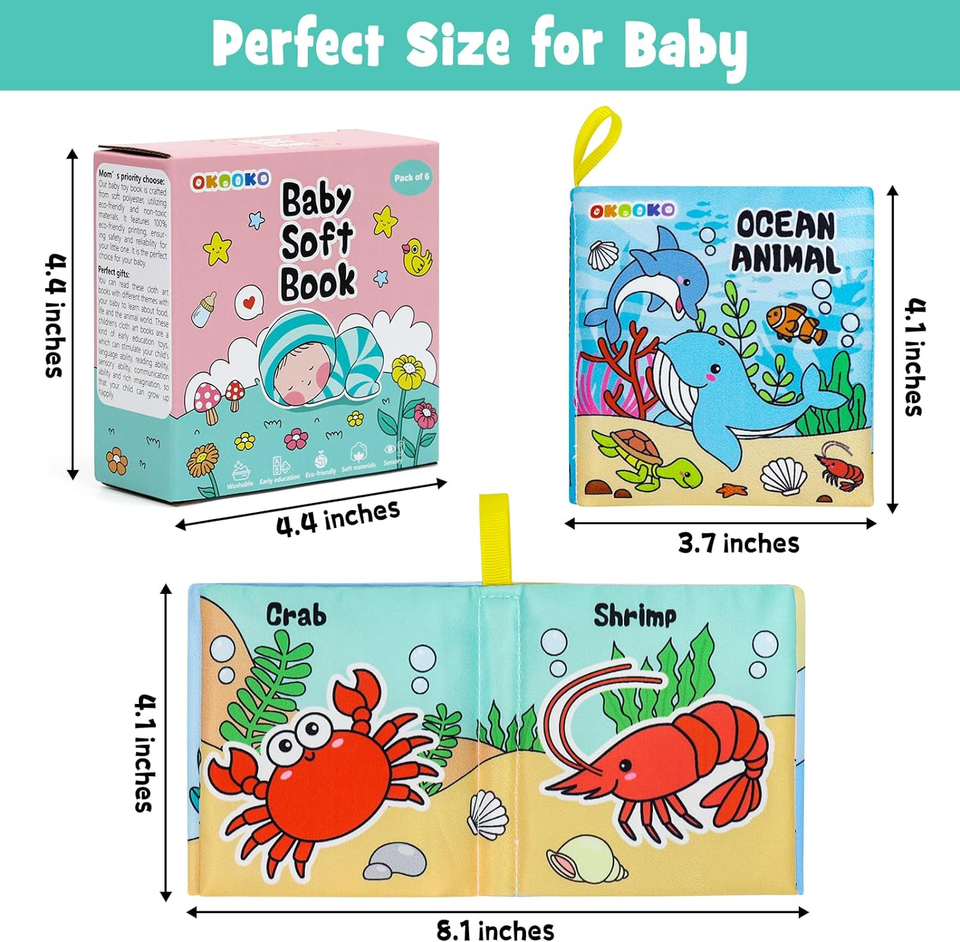 Soft Baby Books 6PCS, Soft Cloth Books, Bath Books, Crinkle Washable ...