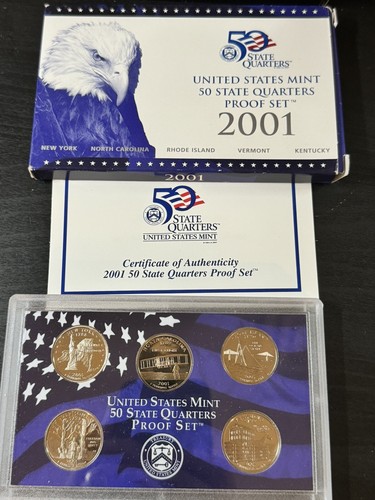 2001 S U.S. Mint 50 State Quarter Proof Set Set 5 Clad Coins OGP Box & COA | eBay