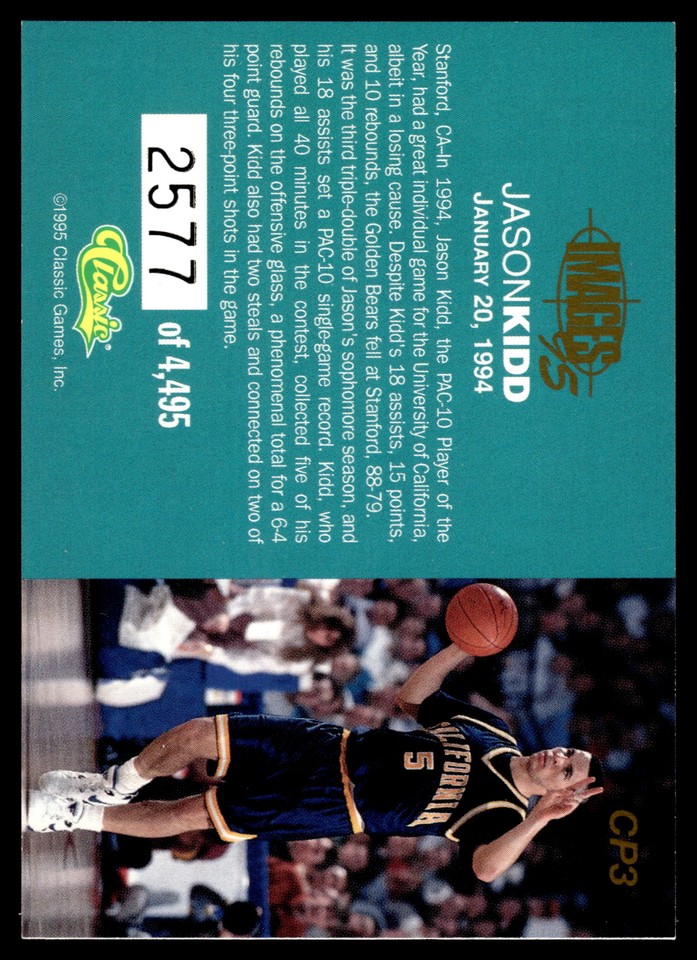 Jason Kidd 1995 Classic Images Rookie Card 2577/4495 #CP3 | eBay