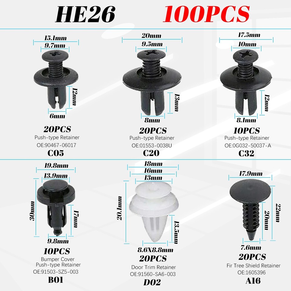 100PCS Retainer Clips Body Bumper Rivet Retainer Trim Molding Push Pin ...