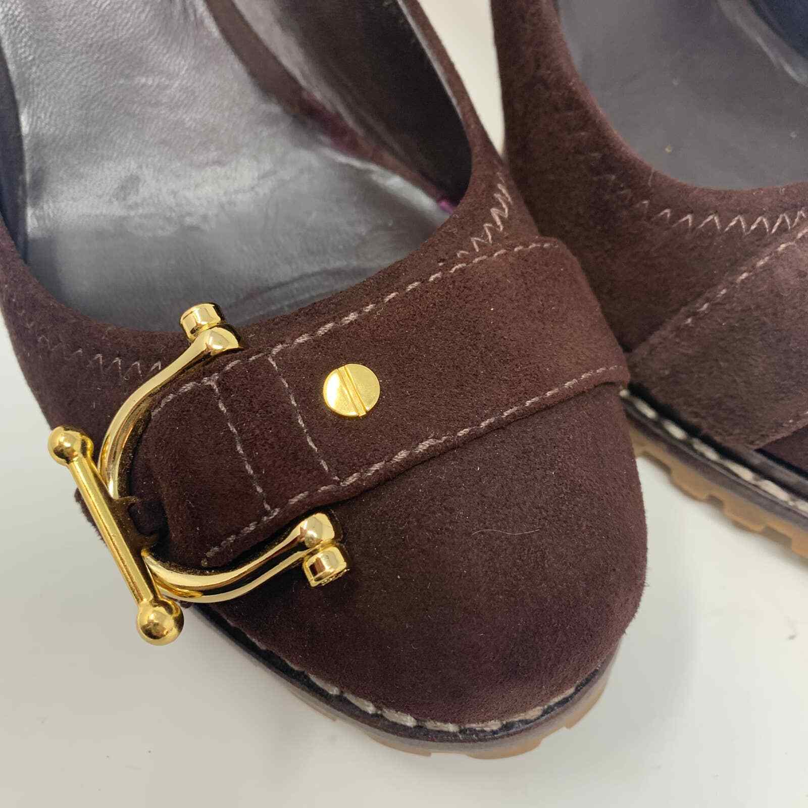 Tory Burch Brown Suede Lug Sole Round Toe Buckle Stac… - Gem
