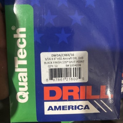 3 DWDA/CX63/16 3/16" x 6" High Speed Steel Aircraft Extension Drill Bit ...
