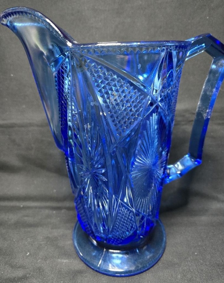 Cobalt Blue Brazen Shield Lemonade Water Set Indiana Tumbler Greentown ...