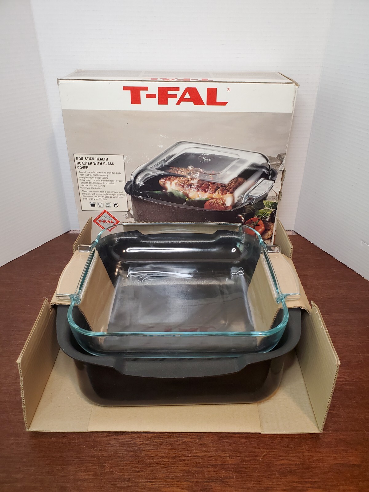 T-Fal Non-Stick 9 3/4" x 9 3/4" Square Enamel Health Roaster w/ Glass ...