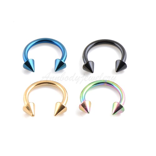 14G 16G Anodized 316L Steel Spiked Horseshoe Circular Barbell Ears ...