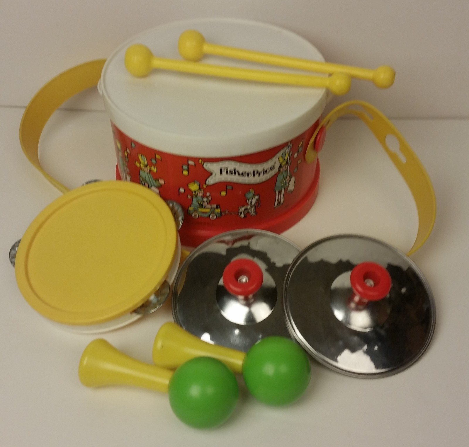 Fisher Price little people band drum strap sticks cymbols tamborine ...