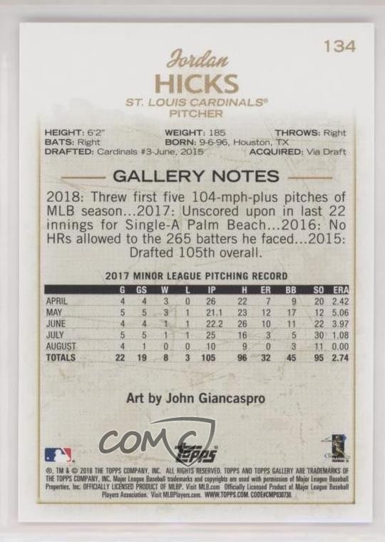 2018 Topps Gallery Jordan Hicks #134 Rookie RC 0g27 | eBay