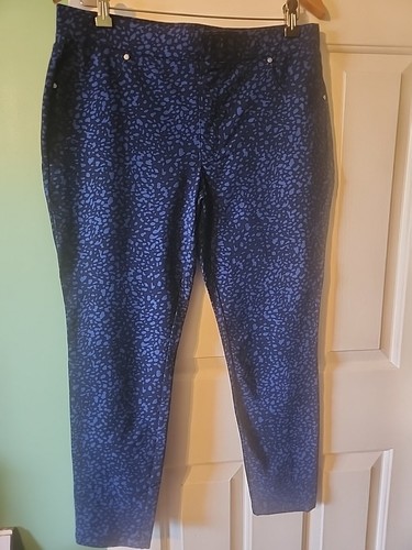 Susan Graver Women's Weekend Pants Size M Stretch Black With Blue Print ...