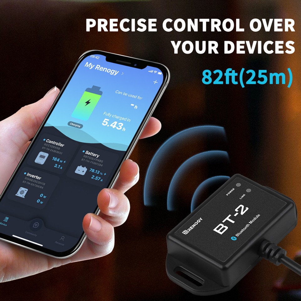 Renogy BT-2 Bluetooth Module RJ45 Communication Port RS485 Wirelessly ...
